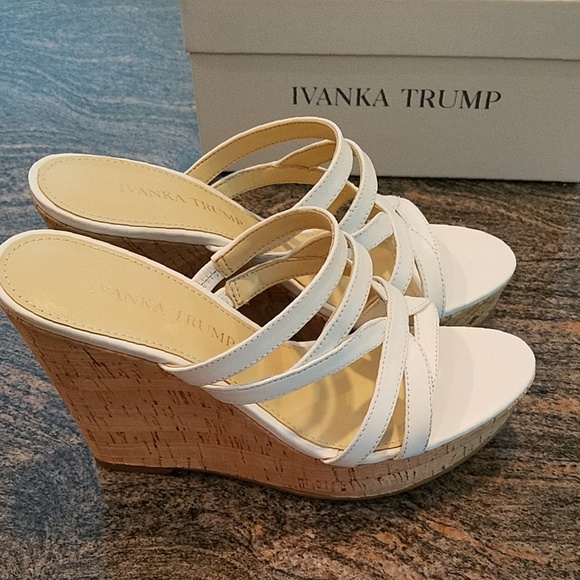 Ivanka Trump | Shoes | Ivanka Trump White Cork Wedge Sandals 6m65m ...